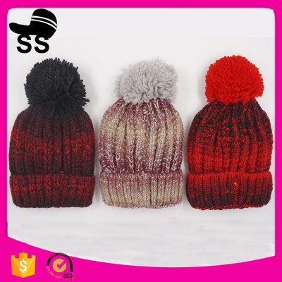 China 100%Acrylic 19*22+8cm 130g High Quality Best price of designer with pompom winter knitting hats supplier
