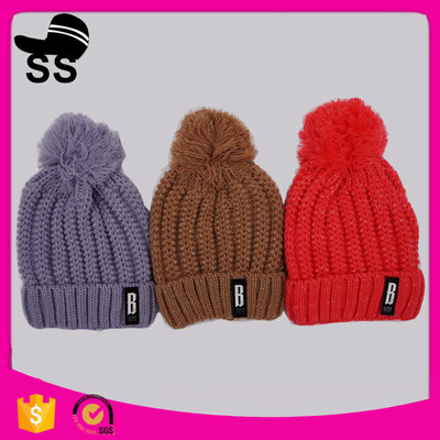 China 20*22+10cm 100%Acrylic 166g Chinese supplier custom blank wholesale pom beanie winter knitting hats supplier
