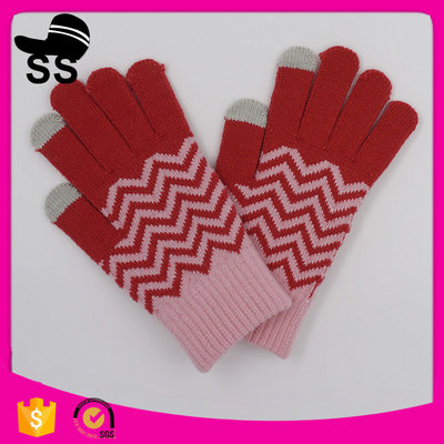 China 90%Acrylic 5%Spandex 5%Conductive fiber Wave Pattern Customized Beautiful Jacquard Touch Screen Winter Knitting Gloves supplier